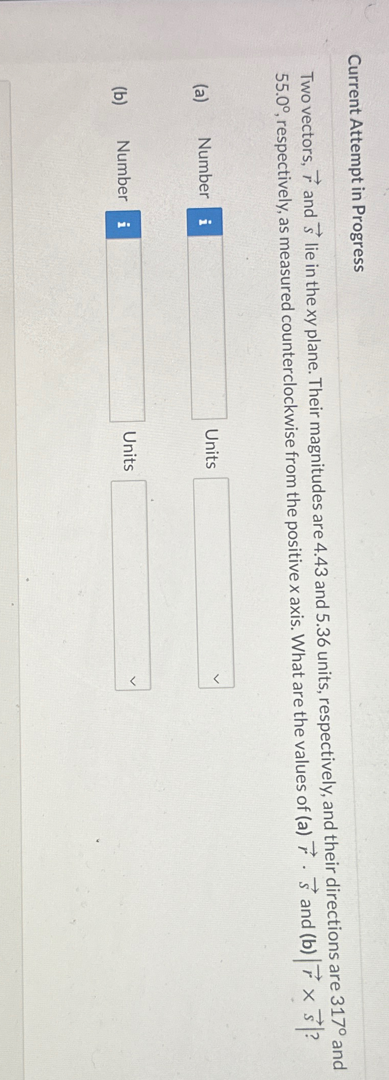 Current Attempt in ProgressTwo vectors, vec(r) ﻿and | Chegg.com