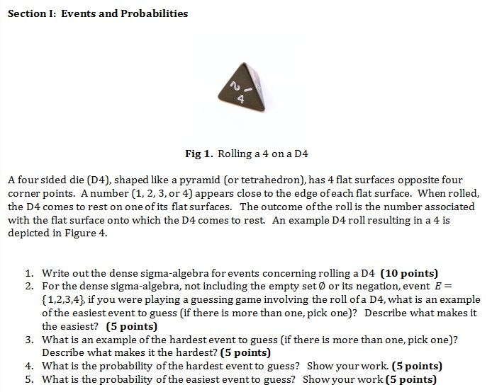 Section I: Events and Probabilities $ Fig 1. Rolling | Chegg.com