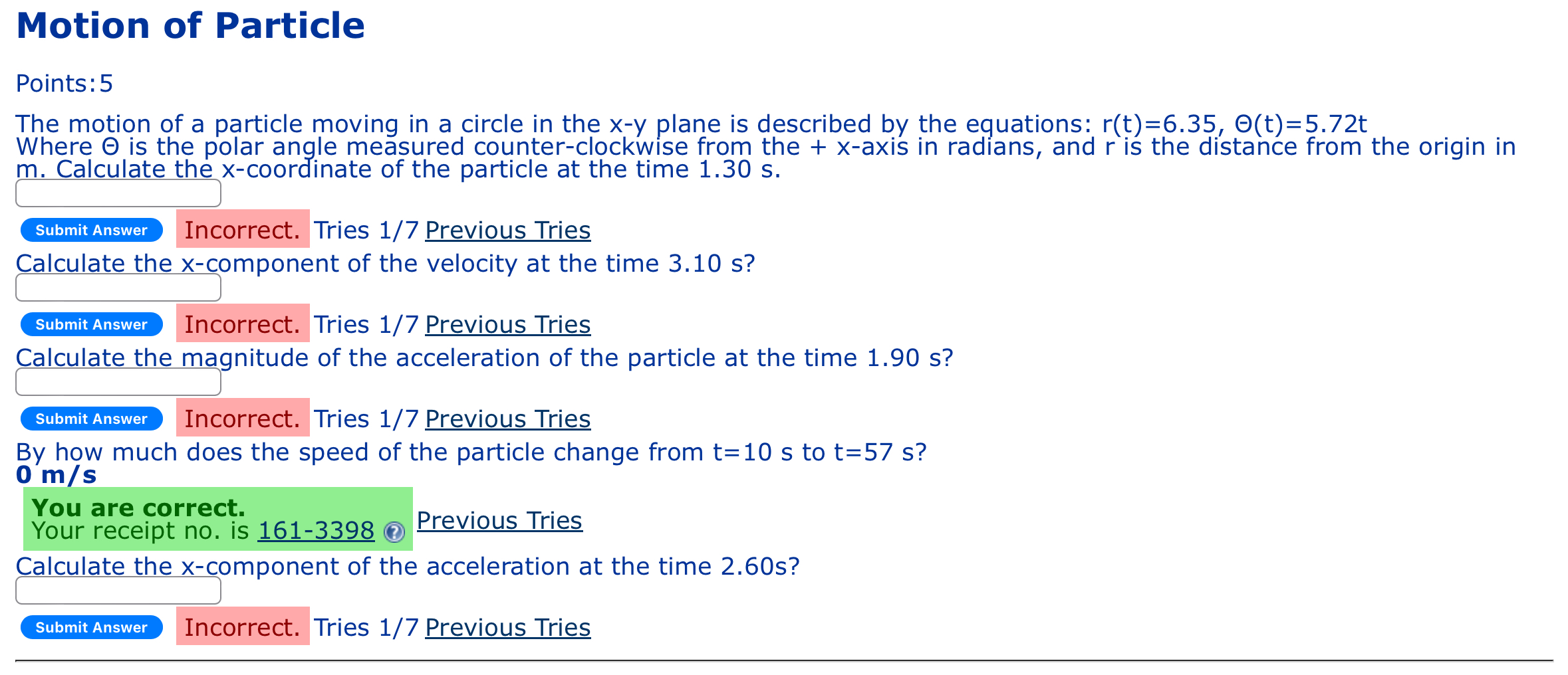 Solved Motion of ParticlePoints: 5The motion of a particle | Chegg.com