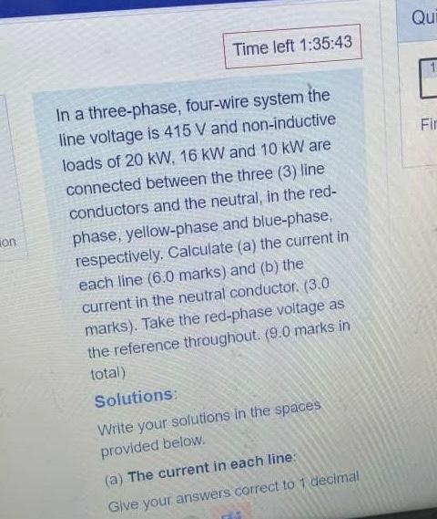 Solved Qui Time left 1:35:43 Fiu Hon In a three-phase, | Chegg.com Solved Qui Time left 1:35:43 Fiu Hon In a three-phase, | Chegg.com