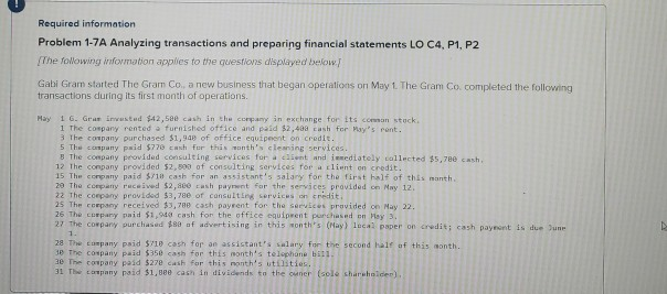 Solved Required information Problem 1-7A Analyzing | Chegg.com