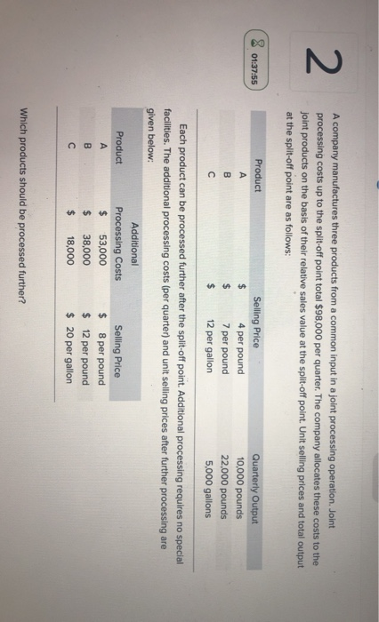 Solved 2 A company manufactures three products from a common | Chegg.com