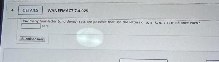 Solved How many four-letter (unordered) sets are possible | Chegg.com