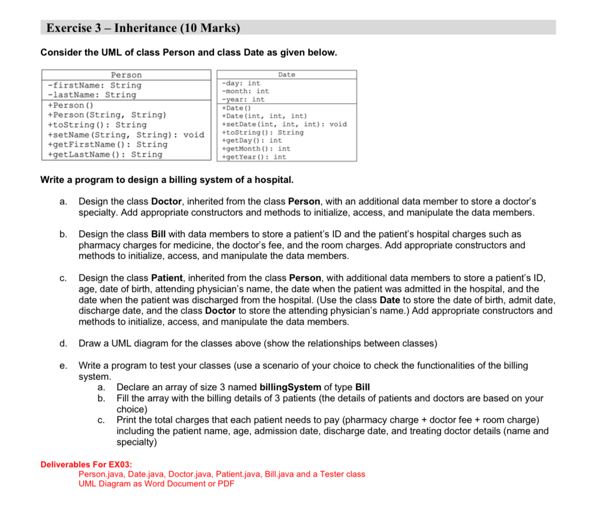 Solved Exercise 3 - ﻿Inheritance (10 ﻿Marks)Consider the UML | Chegg.com