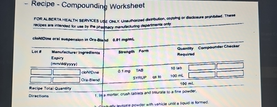 Solved Recipe - ﻿Compounding WorksheetFOR AL BERTA MEALTH | Chegg.com