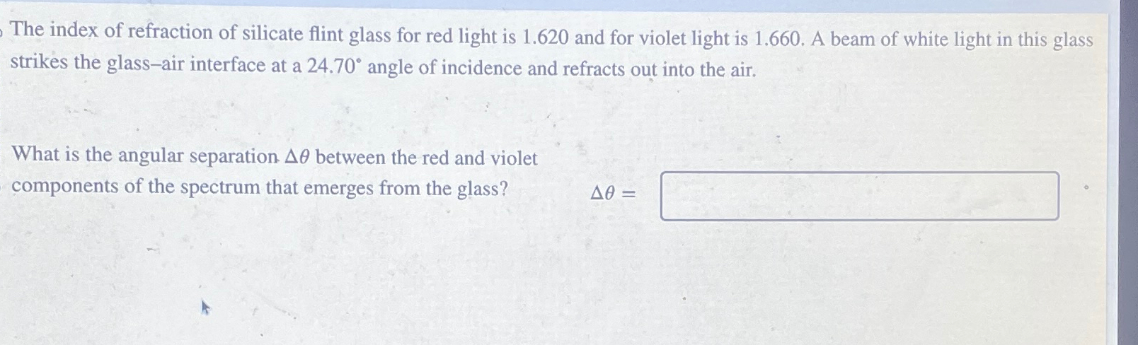 Solved The index of refraction of silicate flint glass for | Chegg.com