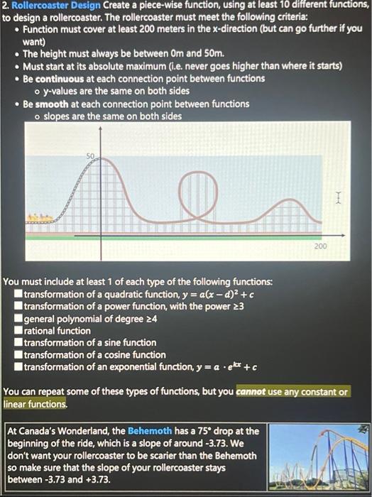 2. Rollercoaster Design Create a piece-wise function, | Chegg.com