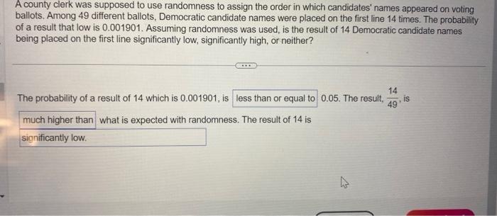 Solved A county clerk was supposed to use randomness to | Chegg.com