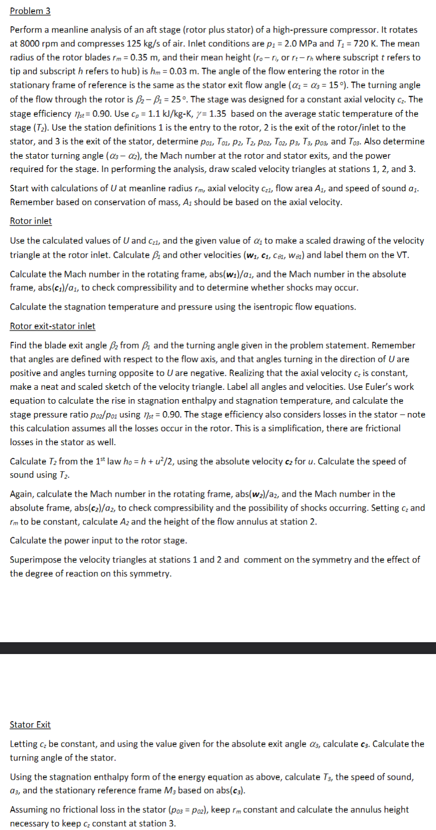 Solved Problem 3Perform a meanline analysis of an aft stage | Chegg.com