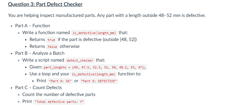 Solved answer using matlab only Question 3: Part Defect | Chegg.com