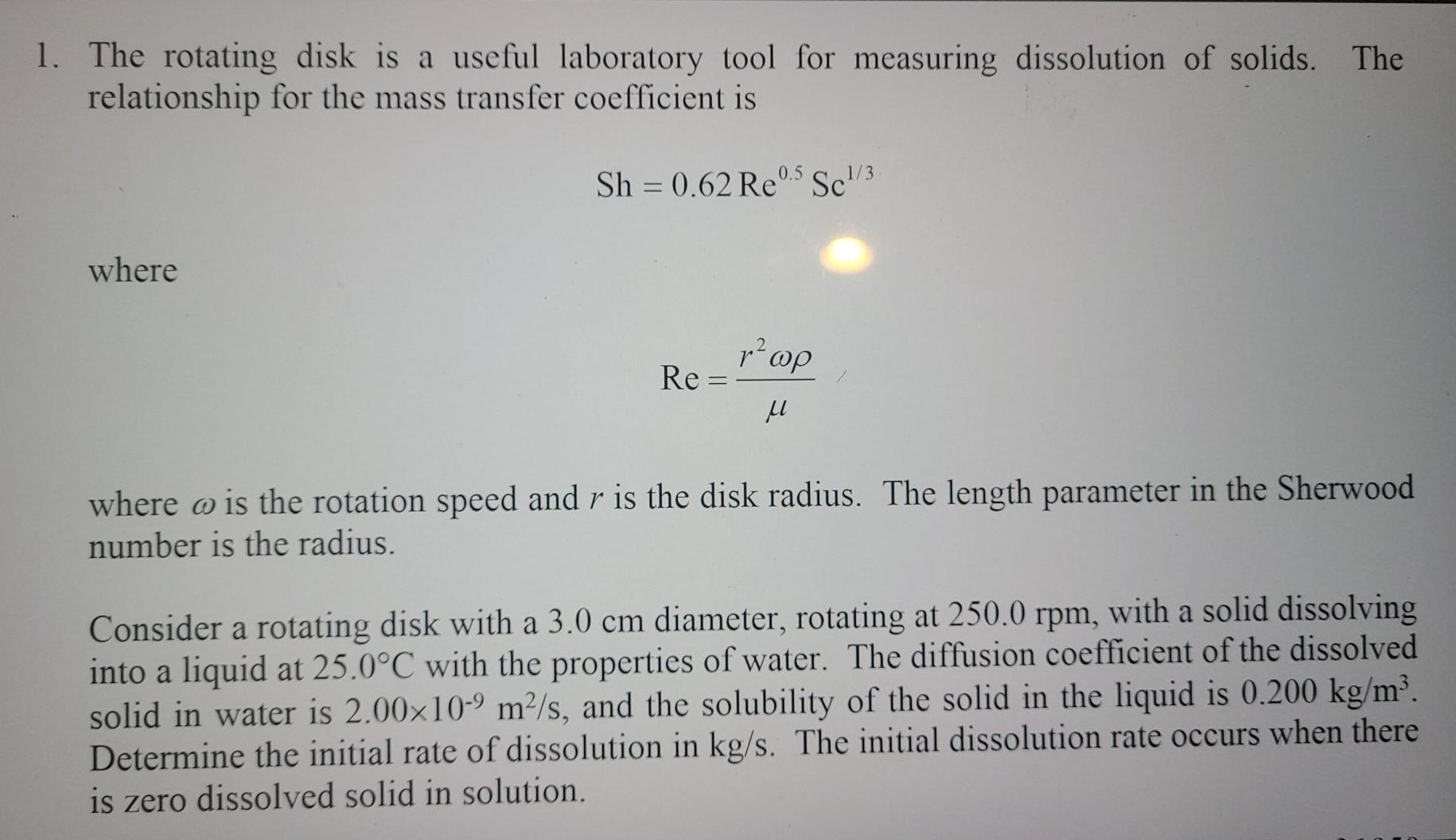 Solved 1. The rotating disk is a useful laboratory tool for | Chegg.com
