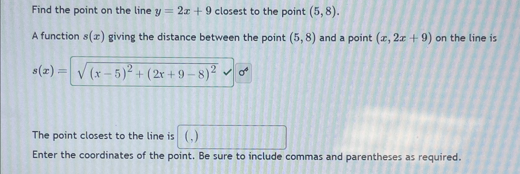 Solved Find the point on the line y=2x+9 ﻿closest to the | Chegg.com