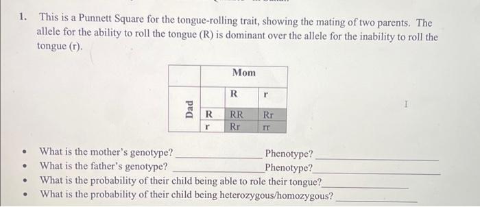 1. This is a Punnett Square for the tongue-rolling | Chegg.com