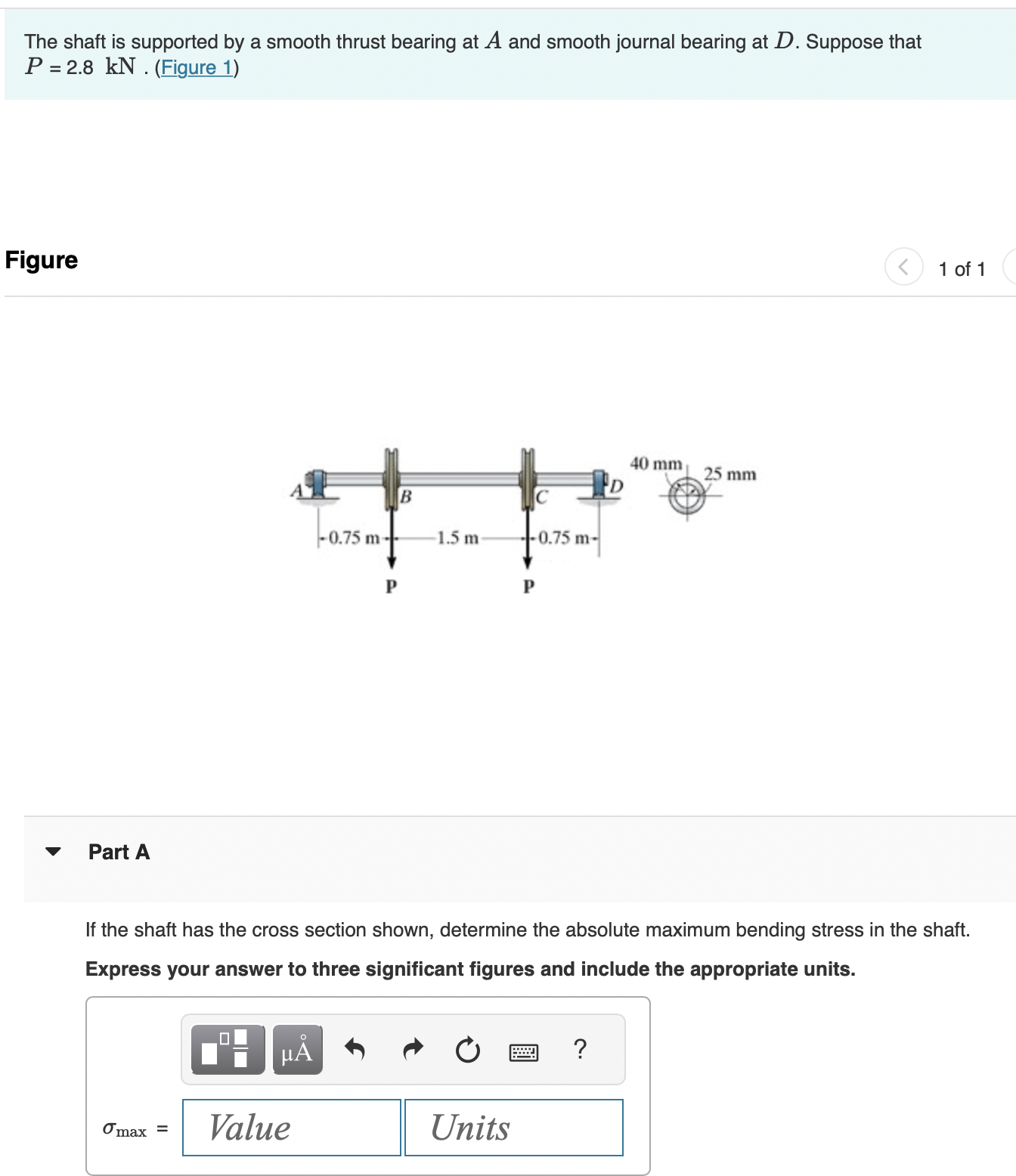 Solved The shaft is supported by a smooth thrust bearing at | Chegg.com