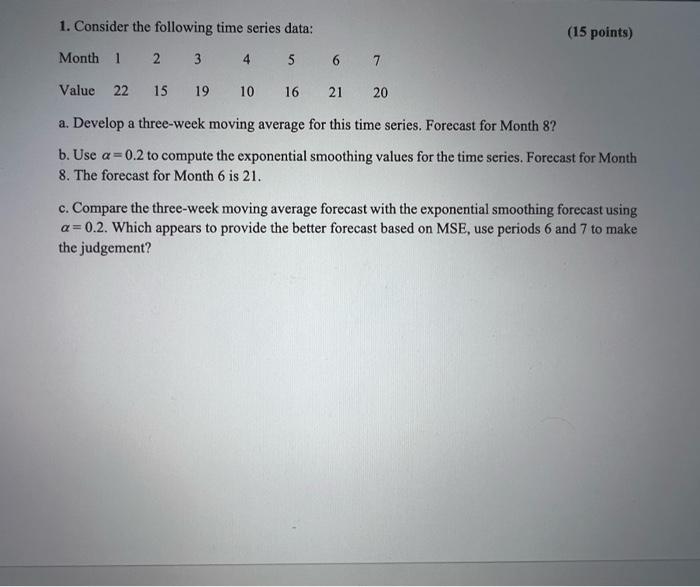 Solved 1. Consider the following time series data: (15 | Chegg.com