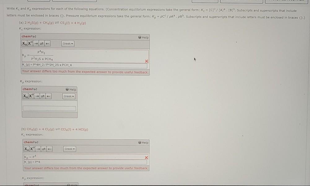 Solved Write Ke and Kp expressions for each of the following | Chegg.com