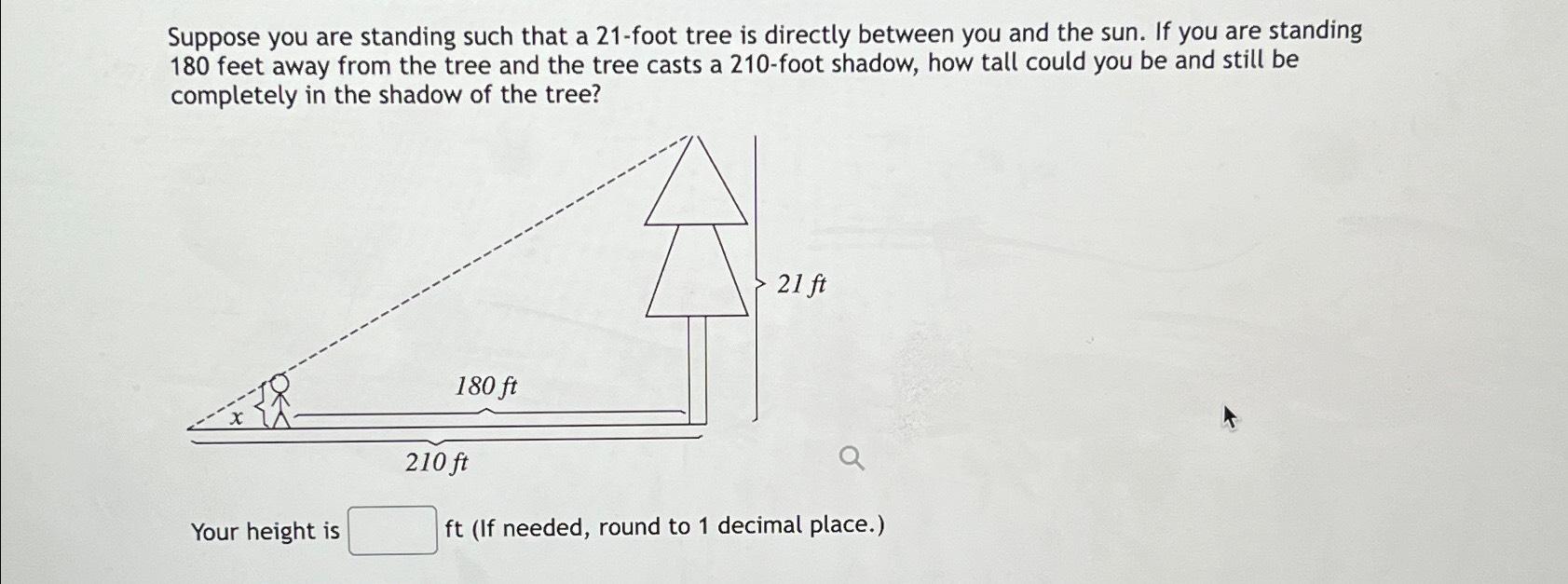 Solved Suppose you are standing such that a 21 -foot tree is | Chegg.com