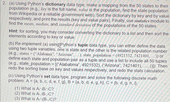 2. (a) Using Python's dictionary data type, make a | Chegg.com