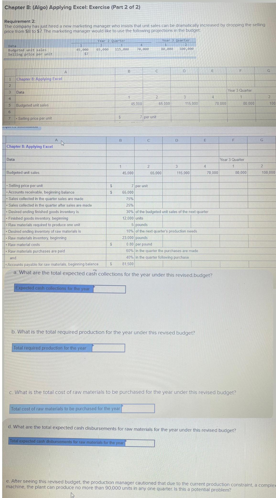 Solved Chapter 8: (Algo) ﻿Applying Excel: Exercise (Part 2 | Chegg.com