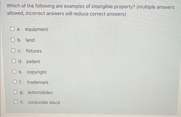 Solved Which of the following are examples of intangible | Chegg.com