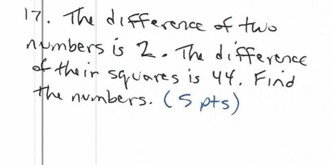 Solved 17. The difference of two numbers is 2. The | Chegg.com