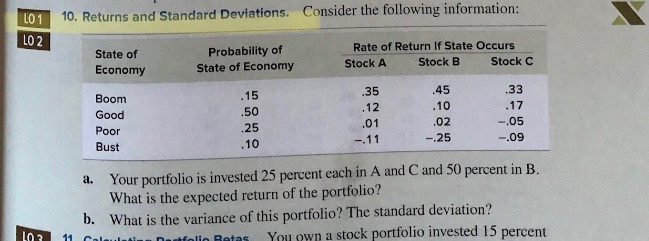 Solved L01 10. Returns and Standard Deviations. Consider the | Chegg.com