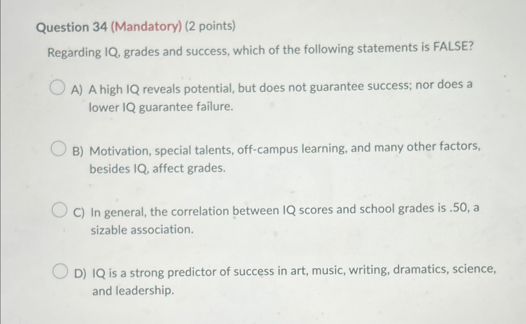Solved Question 34 (Mandatory) (2 ﻿points)Regarding 1Q, | Chegg.com
