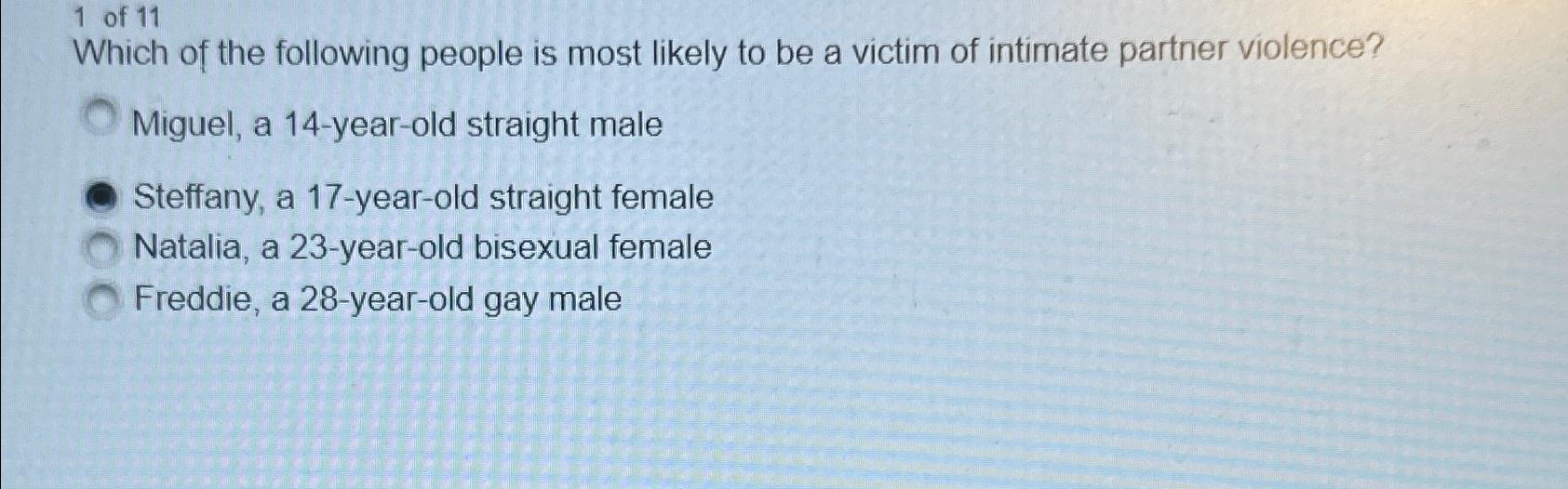Solved 1 ﻿of 11Which of the following people is most likely | Chegg.com