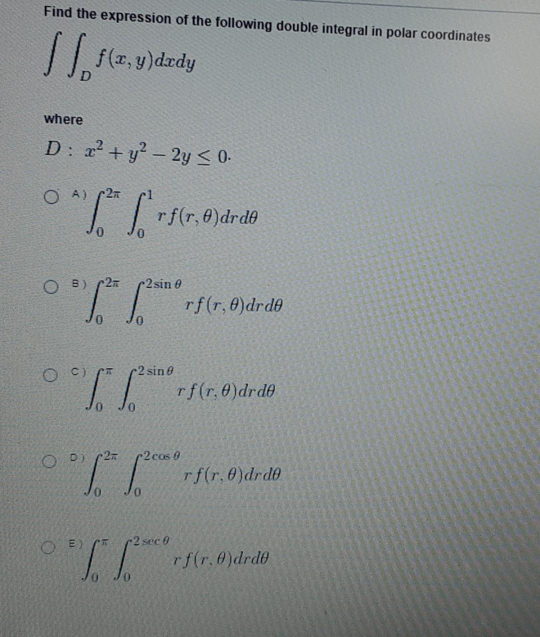 Solved Find the expression of the following double integral | Chegg.com