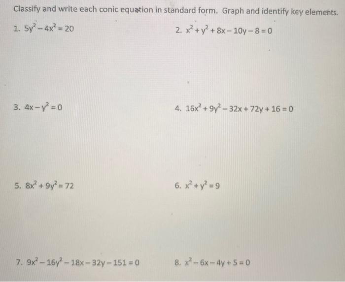 Solved Classify And Write Each Conic Equation In Standard