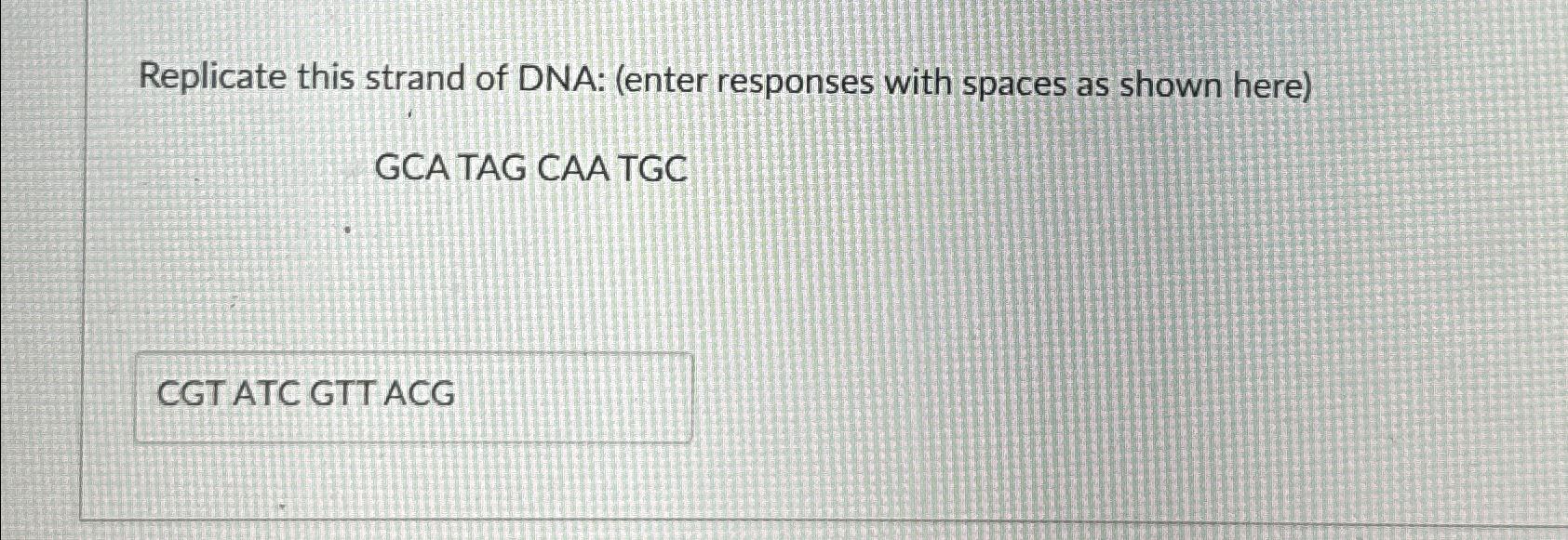 Solved Replicate this strand of DNA: (enter responses with | Chegg.com Solved Replicate this strand of DNA: (enter responses with | Chegg.com