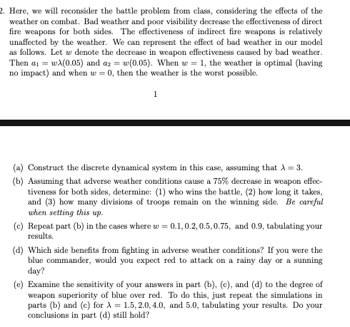 Solved 2. ﻿Here, we will reconsider the battle problem from | Chegg.com