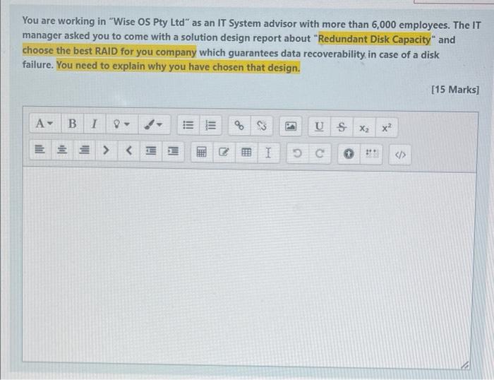 Solved You are working in "Wise OS Pty Ltd" as an IT System | Chegg.com