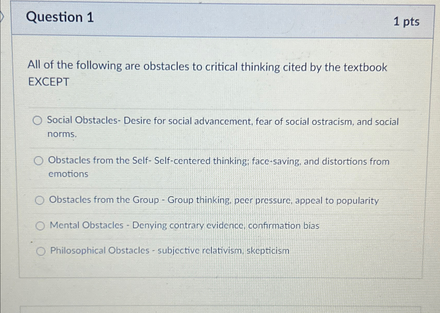 Solved Question 11ptsAll of the following are obstacles to | Chegg.com
