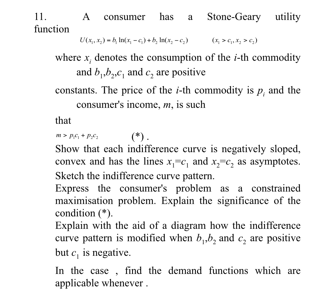 Solved A consumer has a Stone-Geary utility | Chegg.com