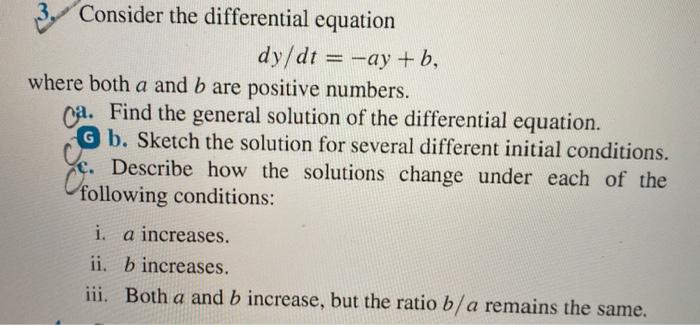 Solved Consider the differential equation dy/dt = -ay + b, | Chegg.com