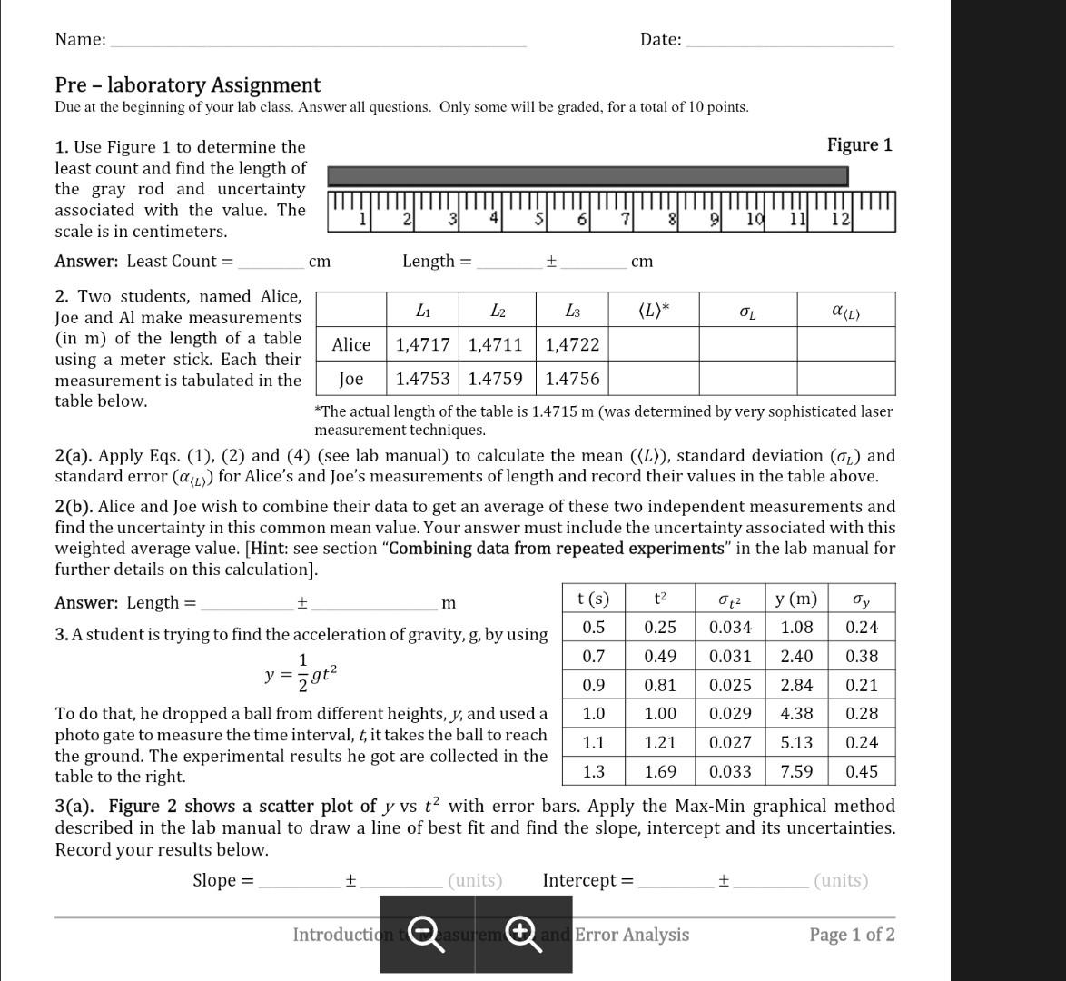 Solved Pre - laboratory Assignment Due at the beginning of | Chegg.com