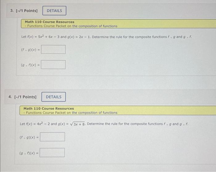 Solved Math 110 Course Resources - Functions Course Packet | Chegg.com