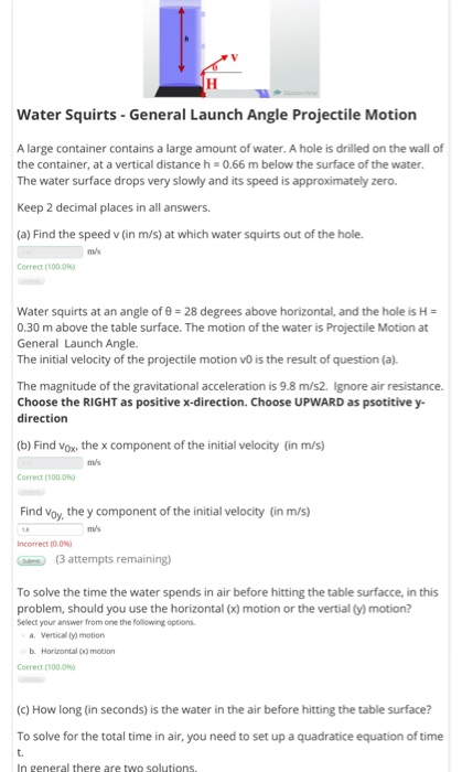 Solved Water Squirts - General Launch Angle Projectile | Chegg.com