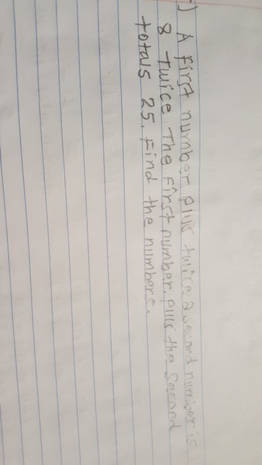 Solved A first number plus twice a second number is 8 twice | Chegg.com