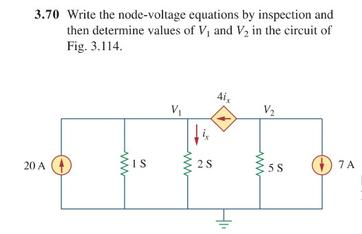 Solved 3.70 Write the node-voltage equations by inspection | Chegg.com