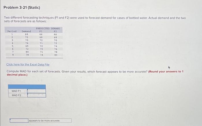 Solved Problem 3-21 (Static) Two different forecasting | Chegg.com