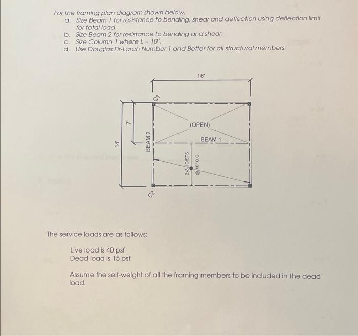 For the framing plan diagram shown below. a. Size | Chegg.com
