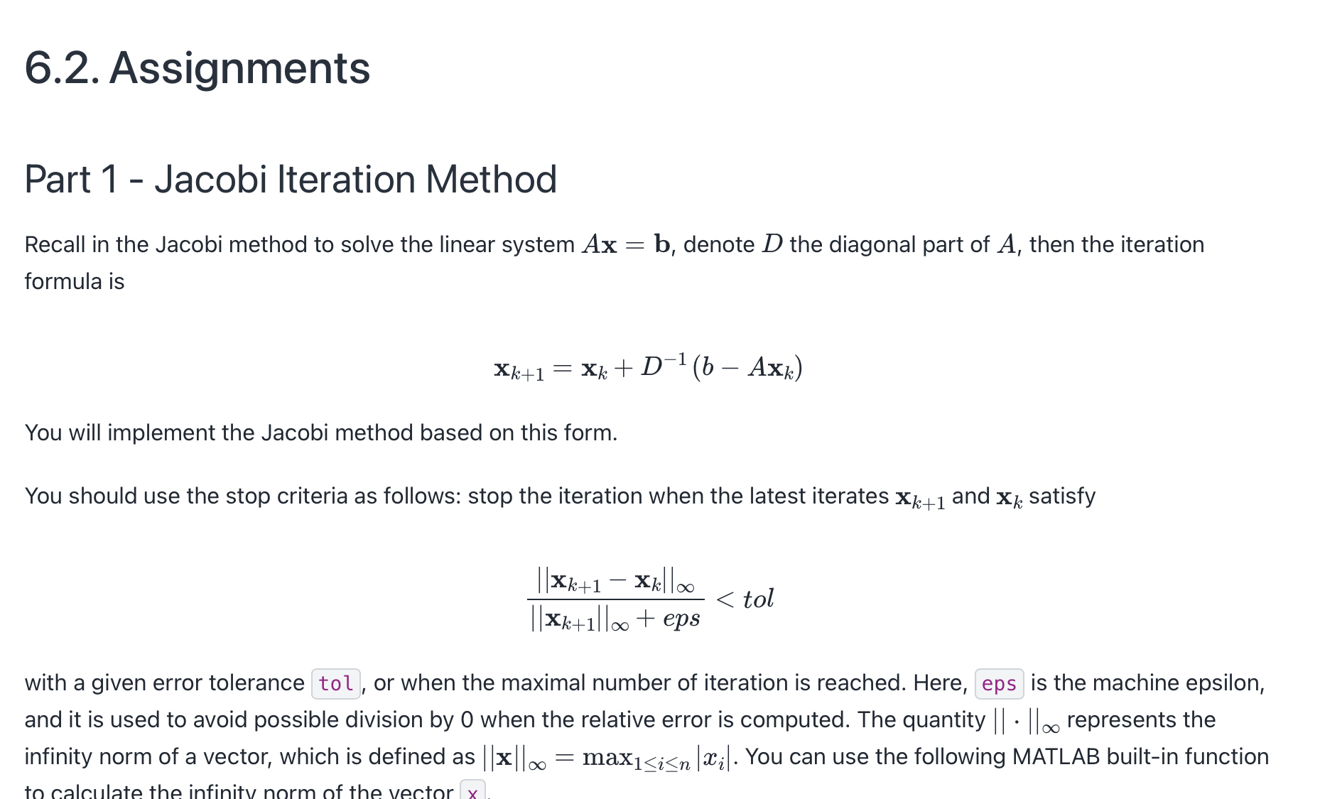 Part 1 - ﻿Jacobi Iteration MethodRecall in the Jacobi | Chegg.com