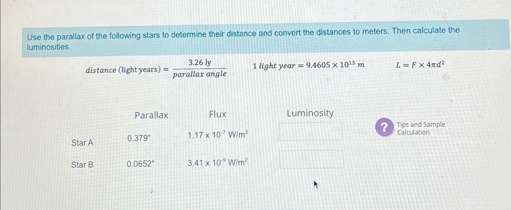 Solved Use the parallax of the following stars to determine | Chegg.com