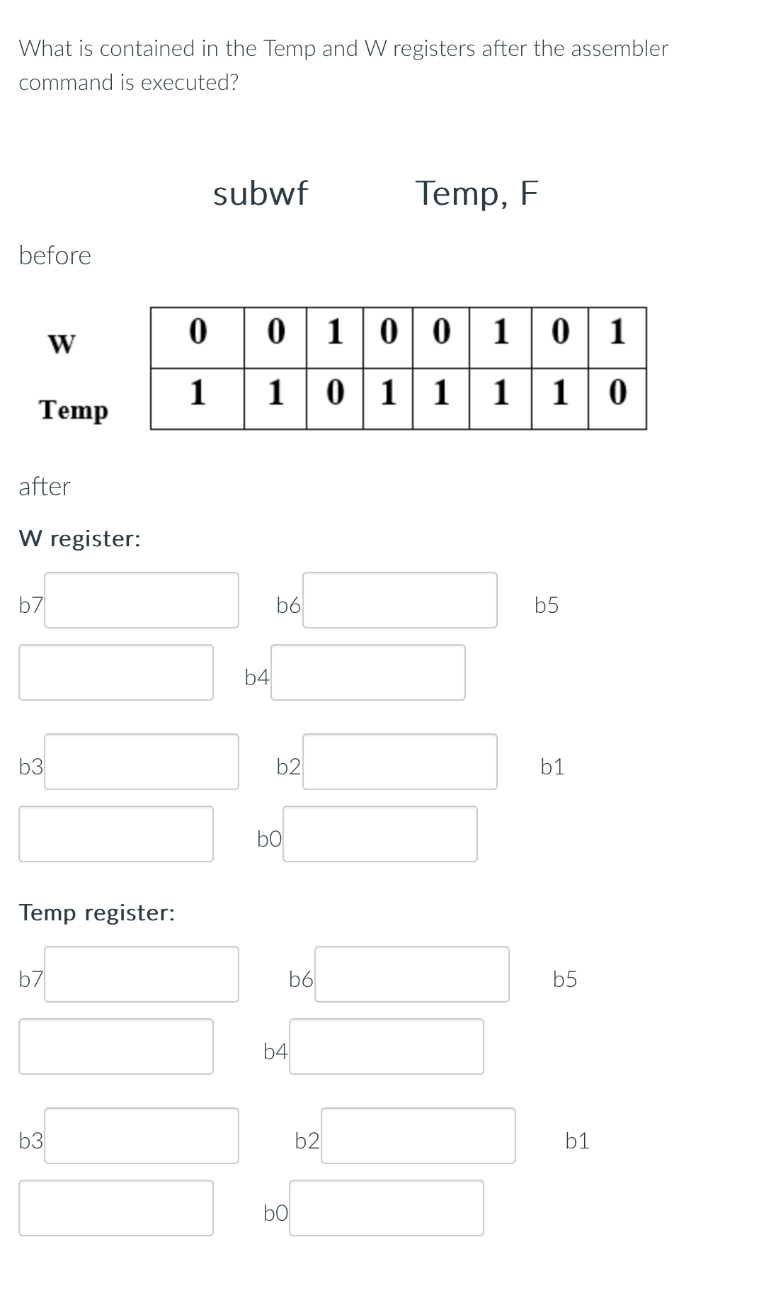 Solved What is contained in the Temp and W registers after | Chegg.com