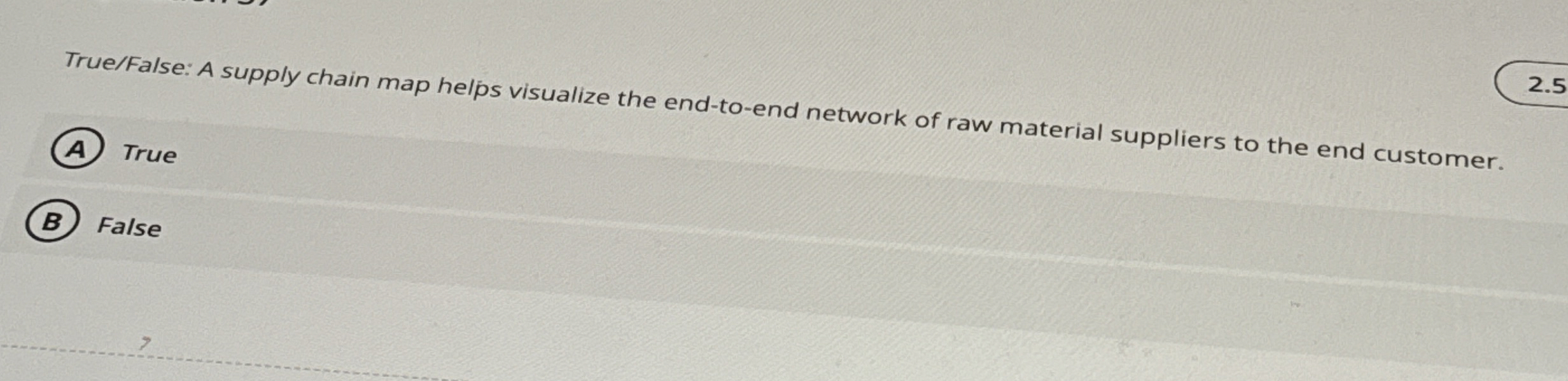 Solved True/False: A supply chain map helps visualize the | Chegg.com
