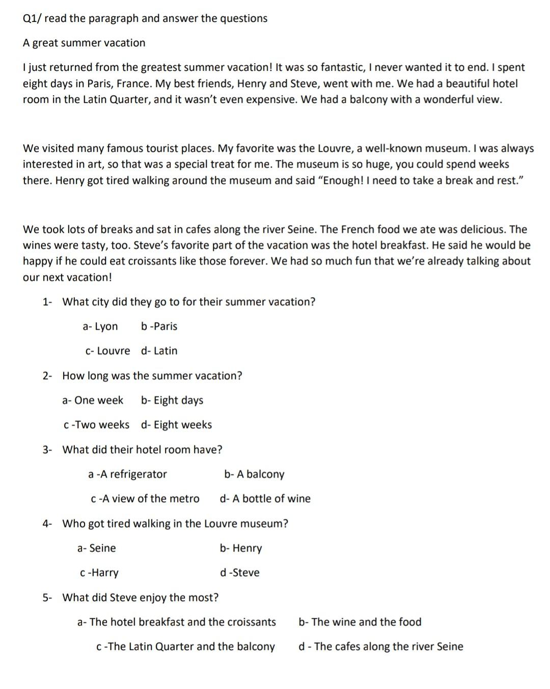 Solved Q1/ read the paragraph and answer the questions A | Chegg.com