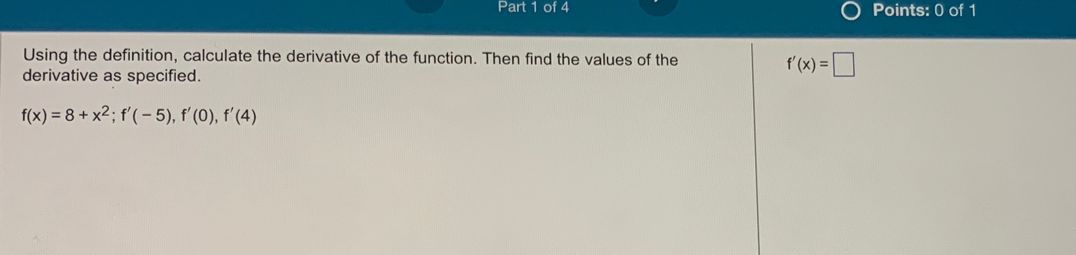 Solved Part 1 ﻿of 4Points: 0 ﻿of 1Using the definition, | Chegg.com