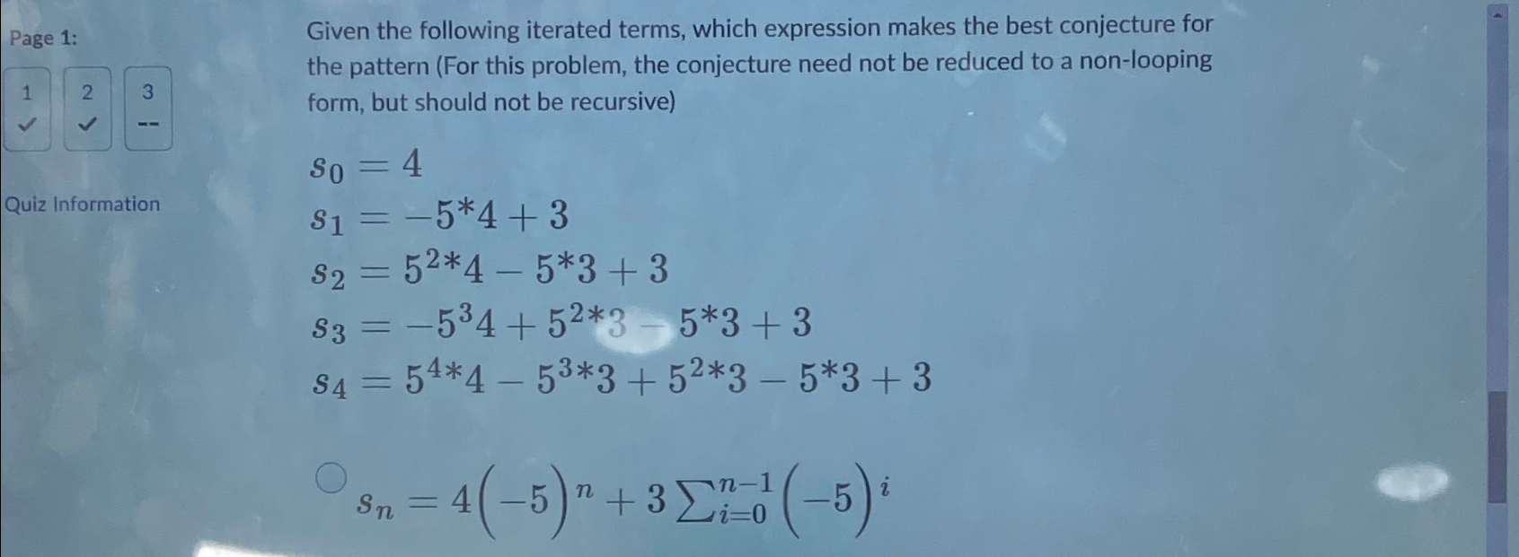 Solved Page 1:123Quiz InformationGiven the following | Chegg.com